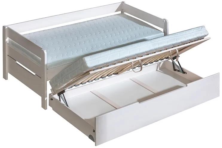 Dětská postel s přistýlkou a úložným prostorem Bambi - masiv Zvolte možnost matrace: S matrací, Barevné provedení: Bílá.