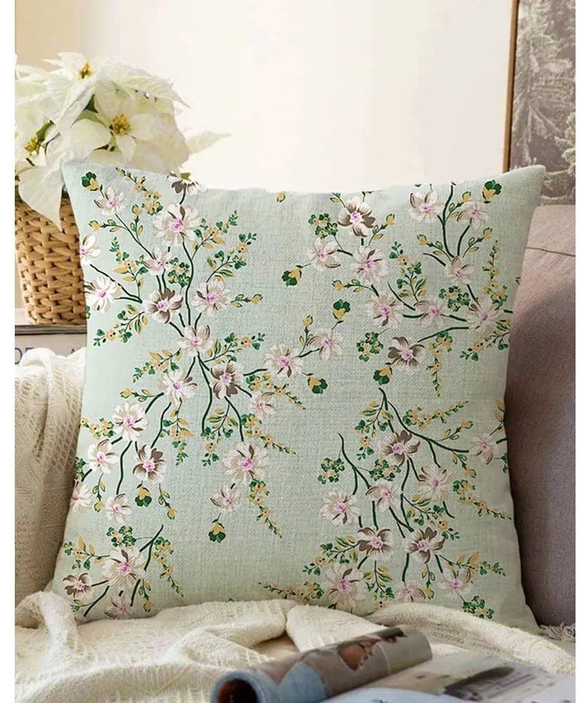Zelený povlak na polštář s příměsí bavlny Minimalist Cushion Covers Bloom, 55 x 55 cm