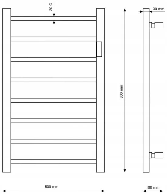 Erga Pago, elektrické topné těleso 500x800 mm s digitálním termostatem na postavení nebo na zeď, 200W, bílá matná, ERG-LAV-GRZE-E-ST88080500-WH