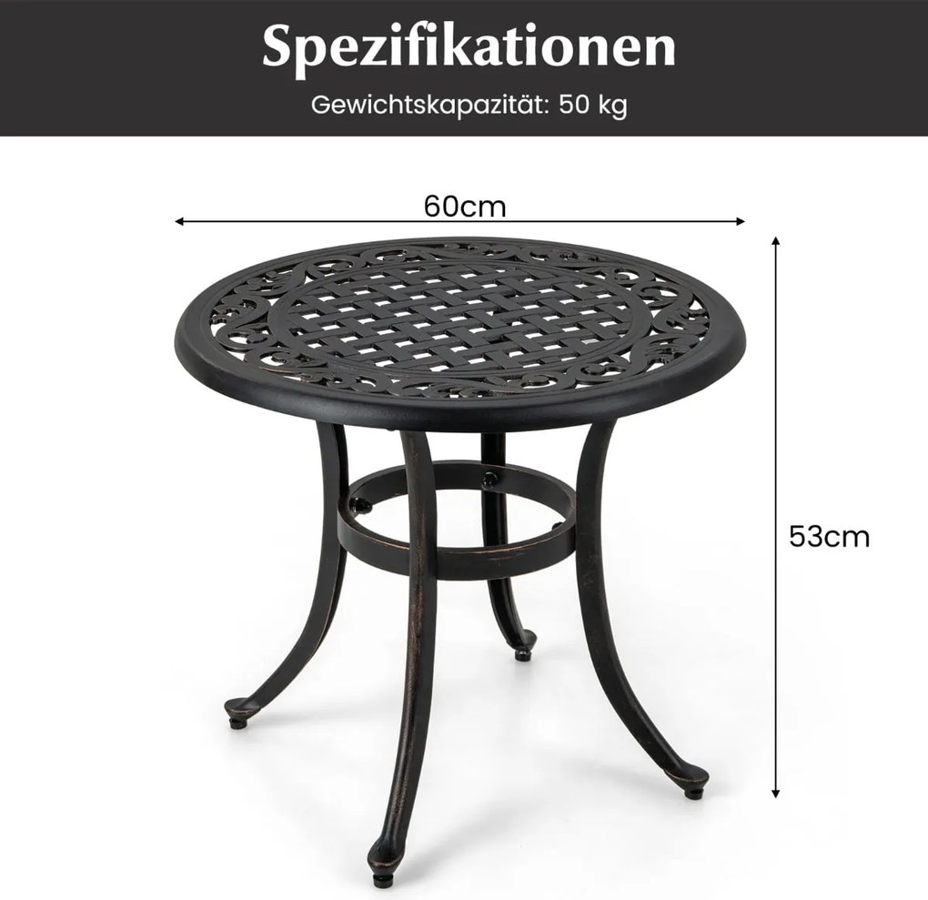 Costway Terasový stůl Ø 60 cm vyrobený z litého hliníku s nastavitelnými