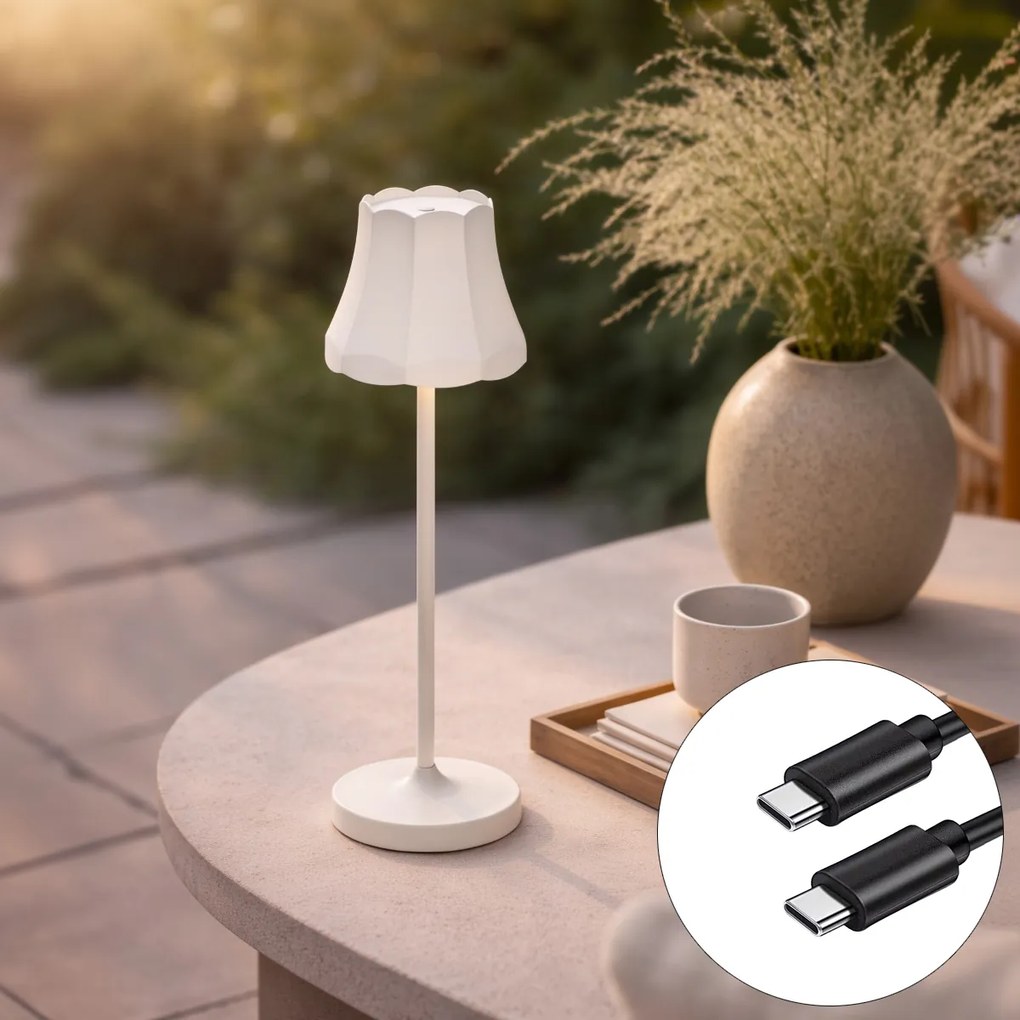 Retro stolní lampa dobíjecí IP44 slonová kost - Granny