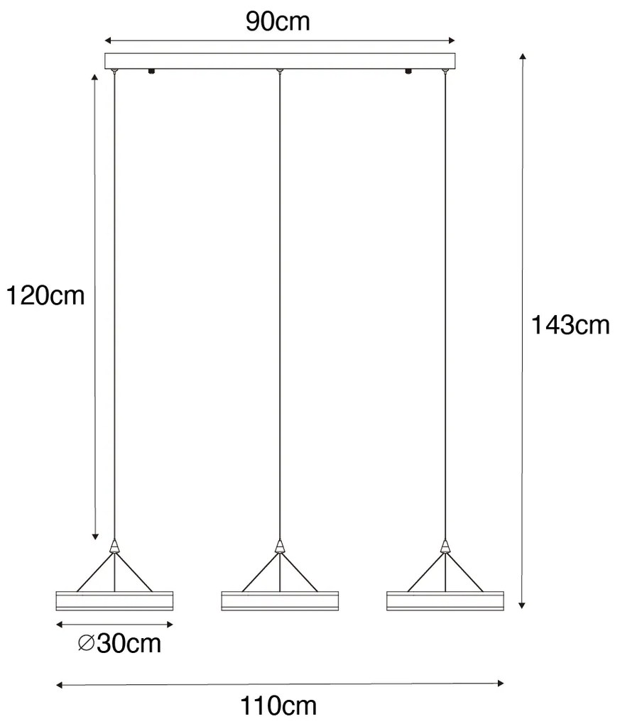 Závěsné svítidlo černé obdélníkové vč. LED 3-stupňový stmívač 3-světlo - Lyani