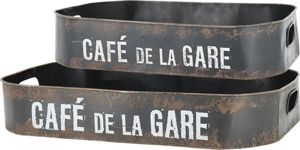 2ks granitový antik kovový podnos Café de La Gare - 52*36*9 cm