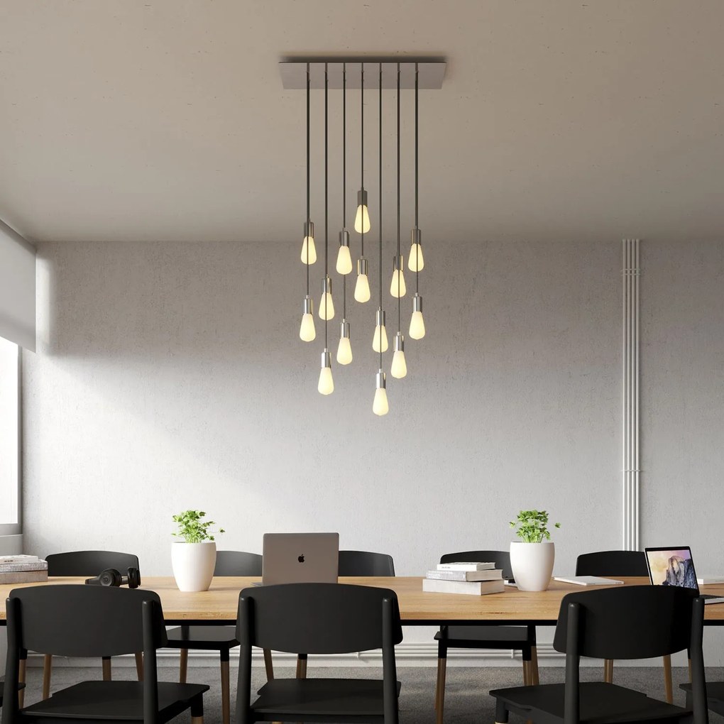 creative cables Závěsná lampa se 14 světly, s obdélníkovým XXL baldachýnem Rose-one, textilním kabelem a kovovými komponenty Barva: Hladký ocelový dibond