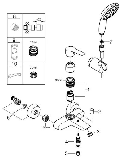 GROHE 25283002 - Vanová baterie s příslušenstvím DN 15 lesklý chrom