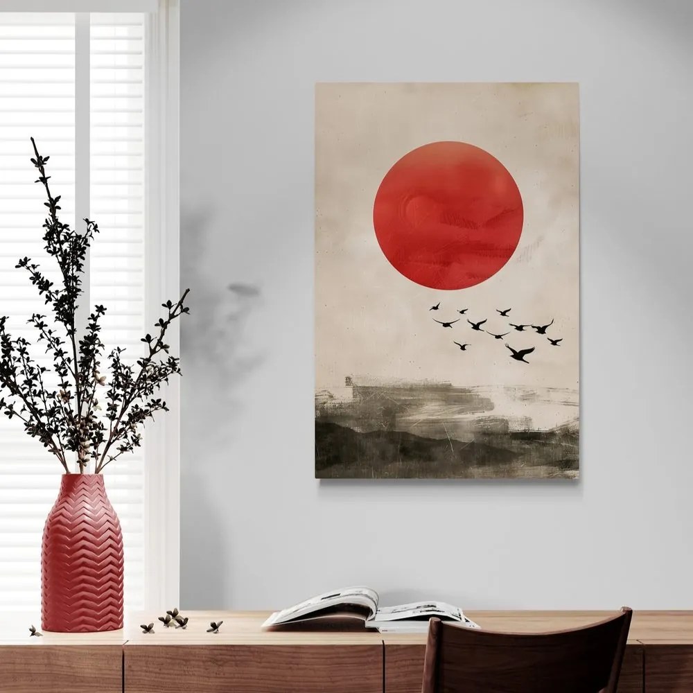 Obraz japandi kouzlo červeného měsíce