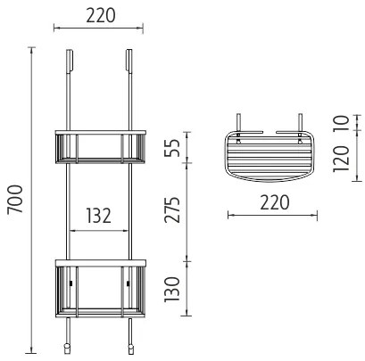Nimco Závěsná police dvoupatrová CHROMOVÁ