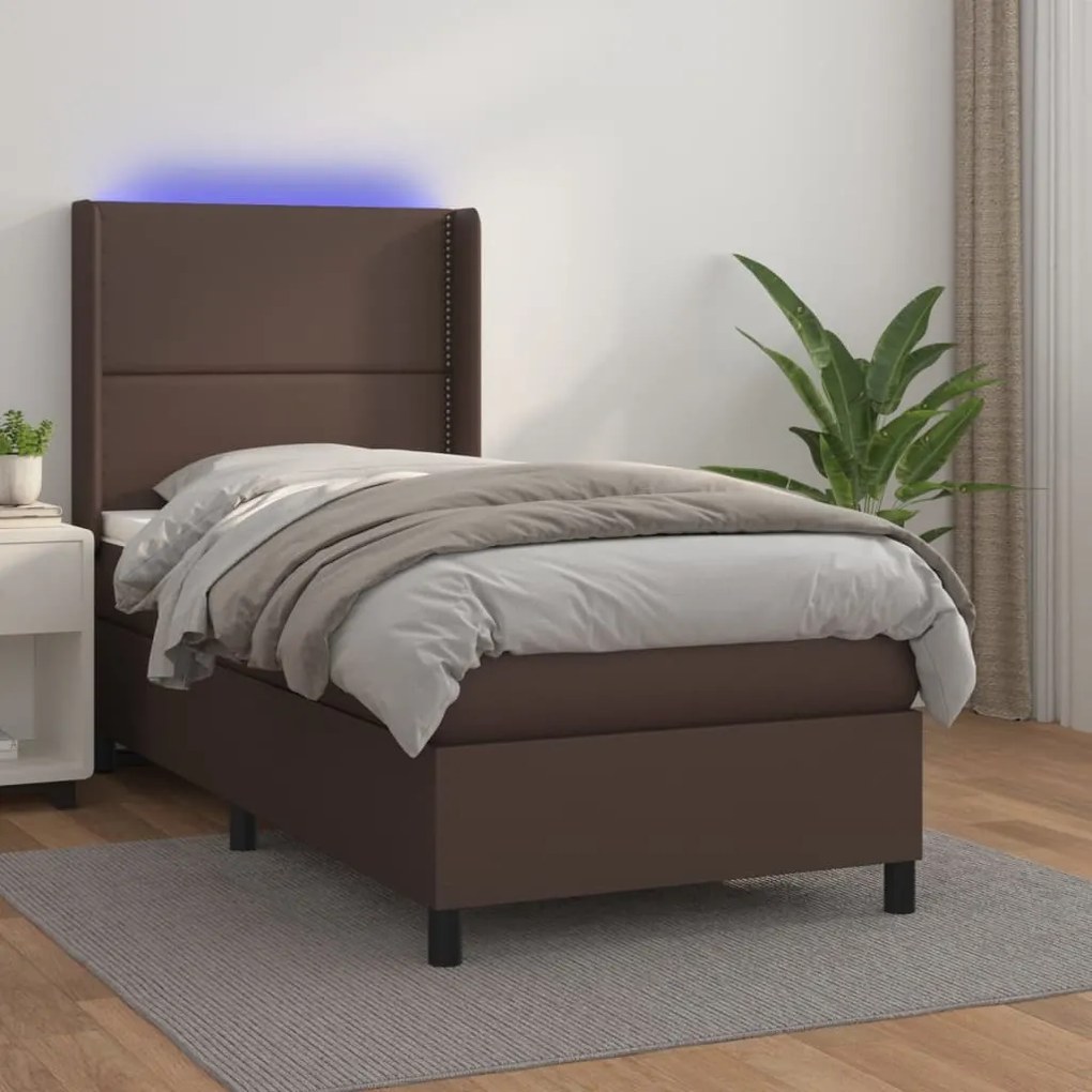 vidaXL Box spring postel s matrací a LED 90x200 cm umělá kůže [3139306] Barva: Černá