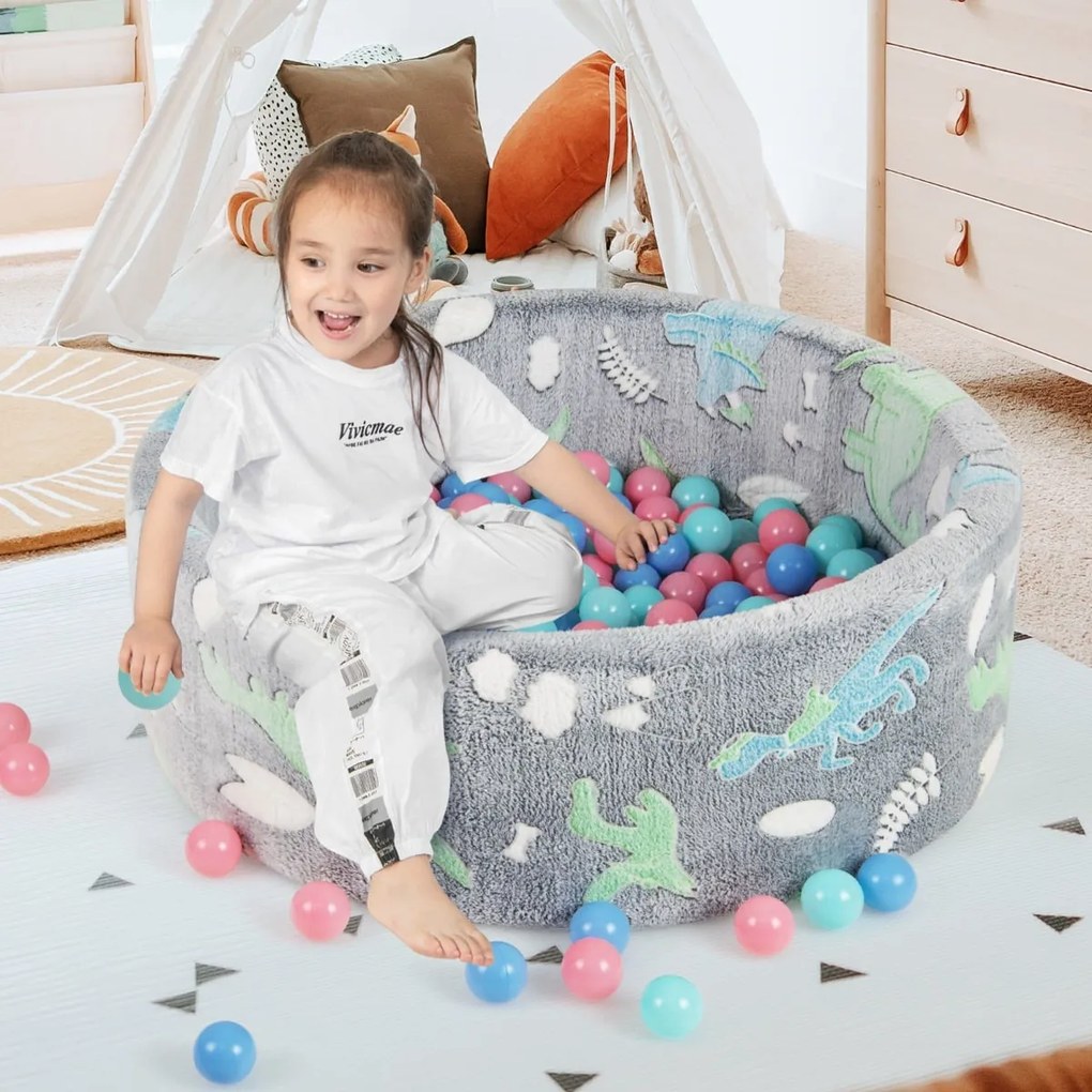 Costway Baby Ball Pit s odnímatelným krytem Svítí ve tmě Round Play Pool, šedá