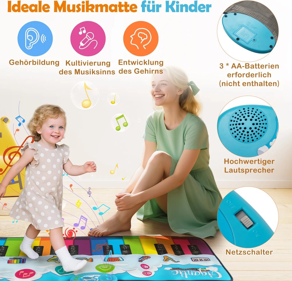 Costway Hudební podložka dětská podložka na klavír s 8 hudebními – 120 × 47 cm