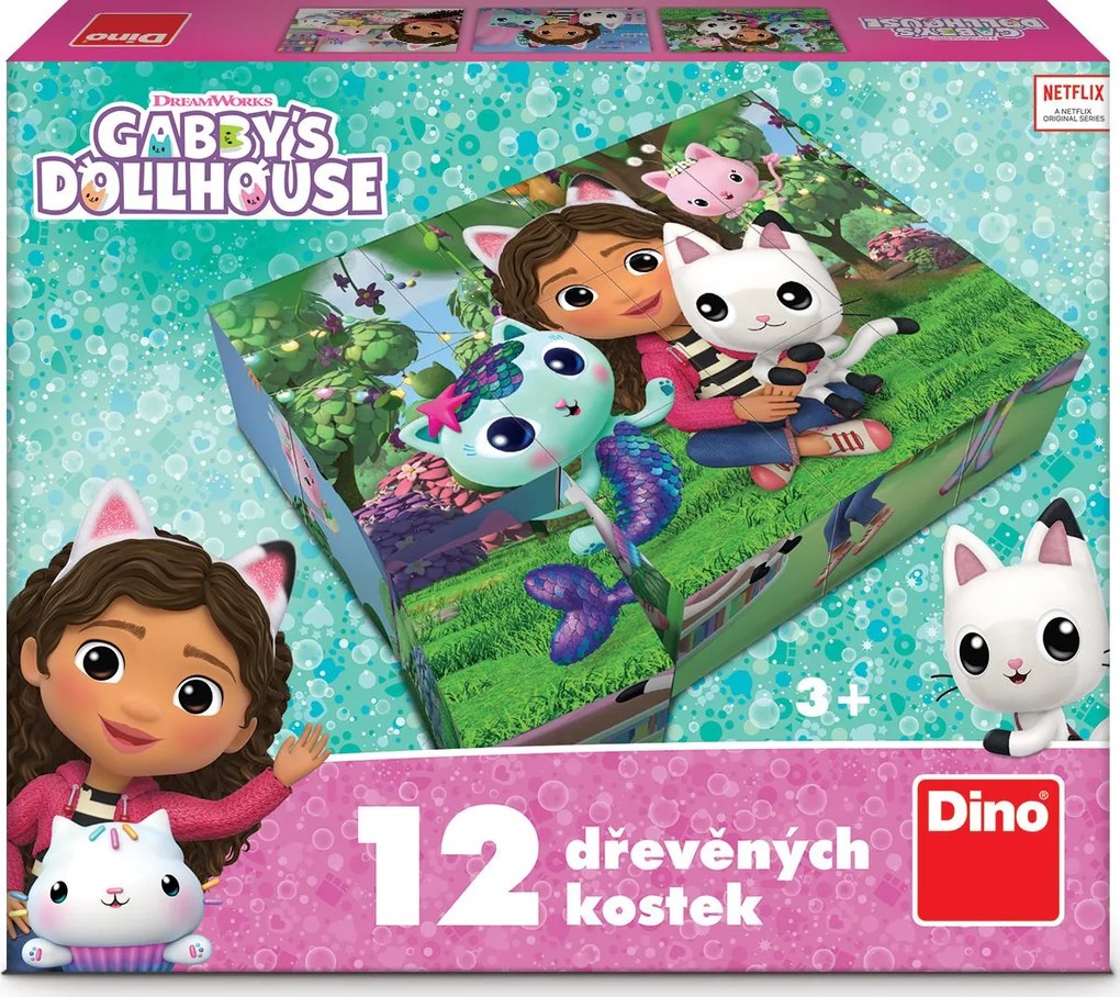 Dřevěné kostky dino gábi licenční kostky