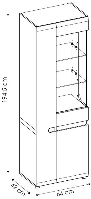 Vysoká vitrína Linate, bílý lesk/dub, pravá