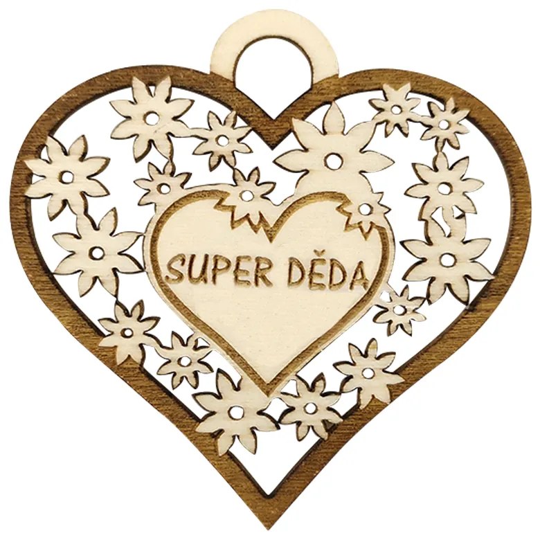 AMADEA Dřevěné srdce s textem "super děda", 7 cm, český výrobek