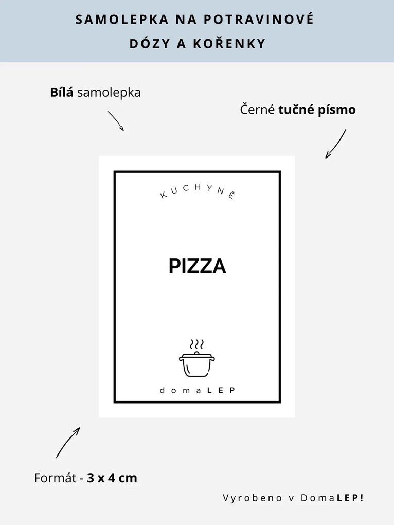 Samolepka na kořenky PIZZA bílá 3 × 4 cm tučné písmo