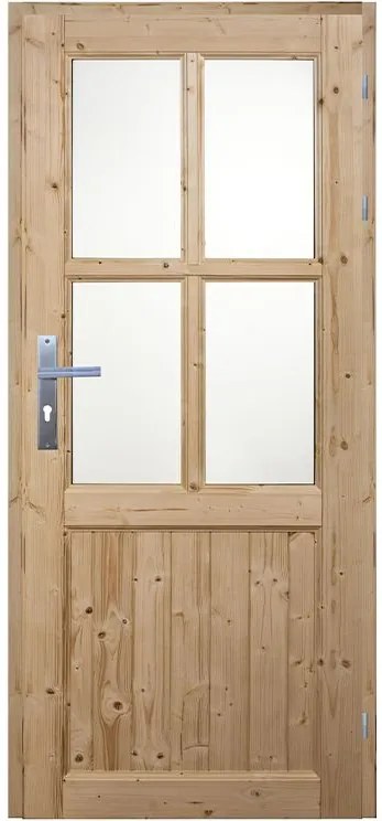 Vedlejší vchodové dveře Jana, 80 P, rozměr vč. zárubně: 880 × 1980 mm, masivní dřevo, pravé, smrk, prosklené