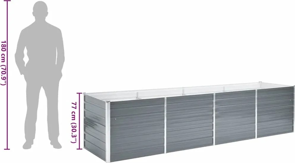 vidaXL Vyvýšený záhon pozinkovaná ocel 320 x 80 x 77 cm [44844] Barva: Šedá