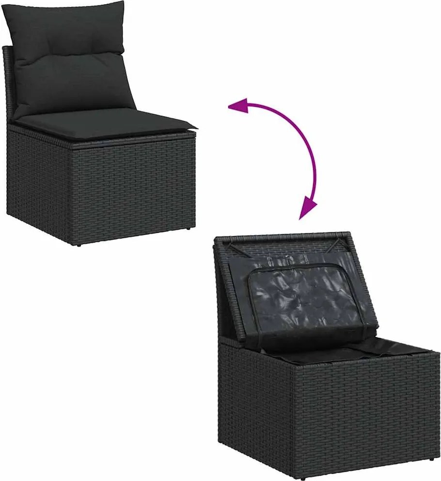5dílná zahradní sedací souprava s poduškami černá polyratan 3325954