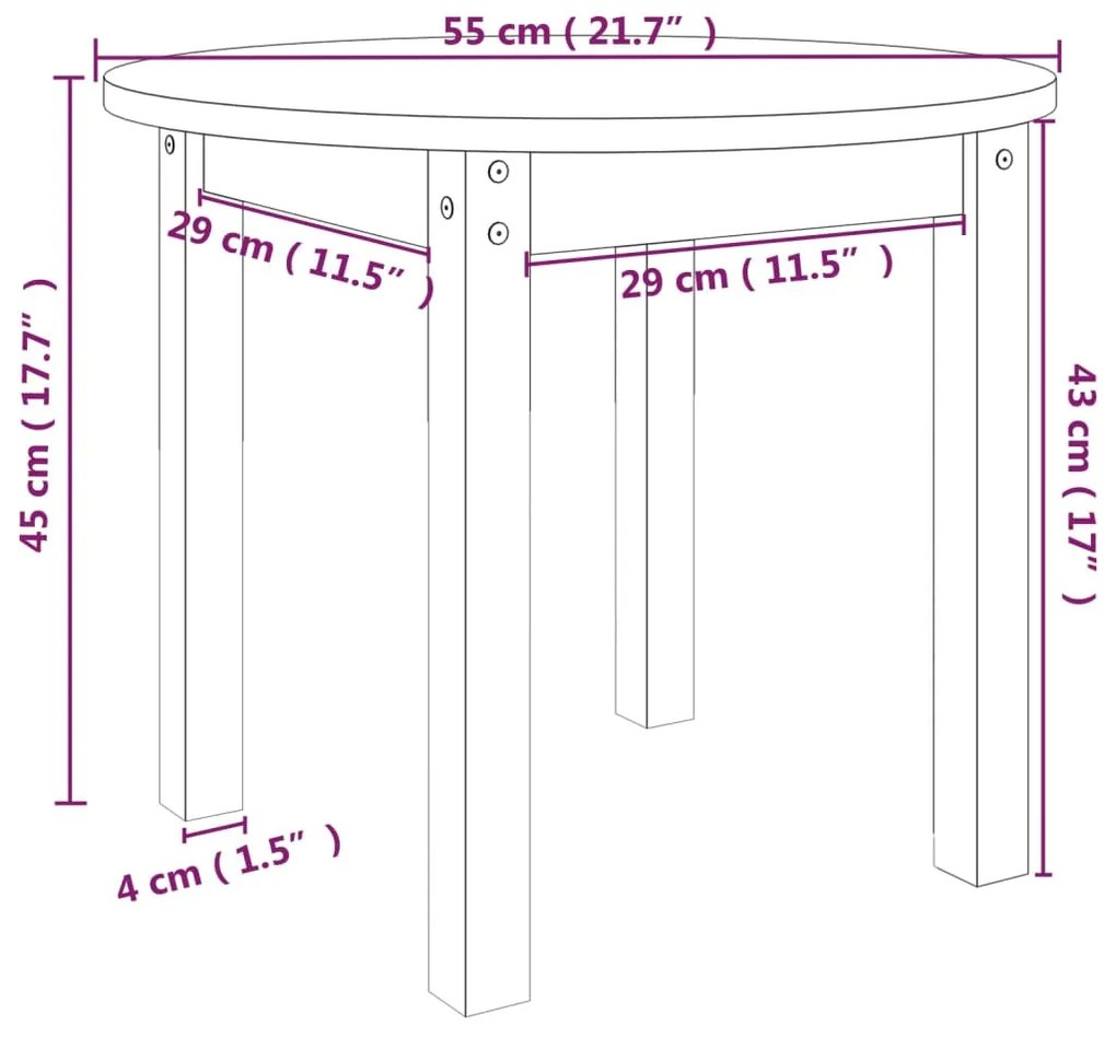 Konferenční stolek šedý Ø 55 x 45 cm masivní borové dřevo - Default Title