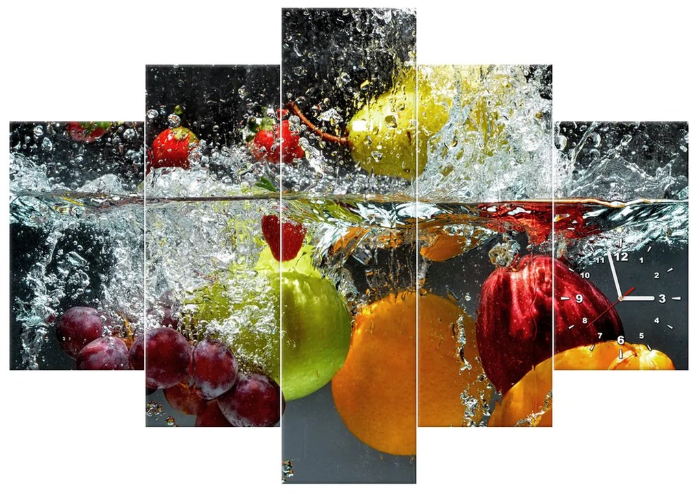 Gario Obraz s hodinami Sladké ovoce - 5 dílný Rozměry: 150 x 105 cm