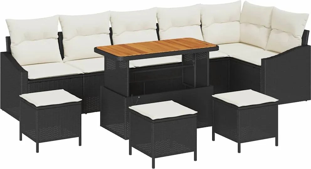 Sada zahradních pohovek 10 ks 8-Počet míst Černá Poly ratan 3364630