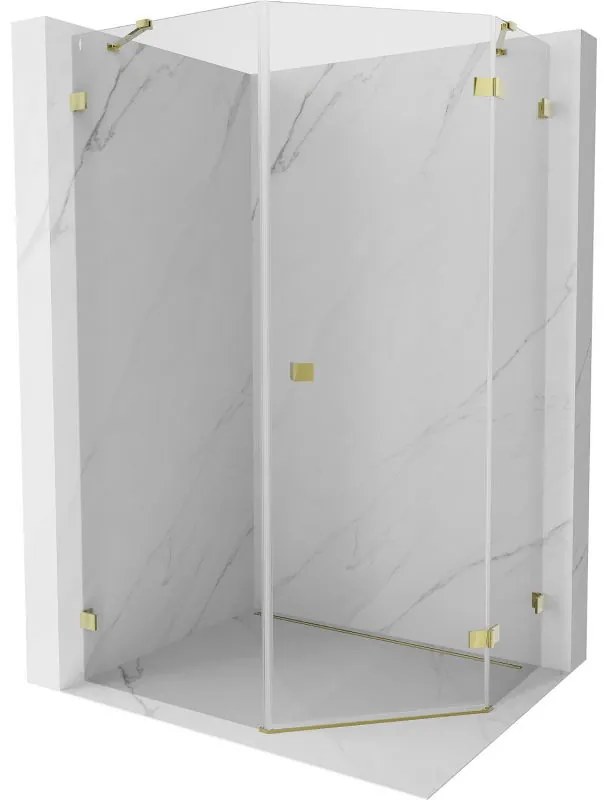Mexen Lunar, pětiúhelníkový sprchový kout naklápěcí vpravo 80 x 100 cm, 8mm čiré sklo, zlatý profil, 831-080P-100L-50-00-P