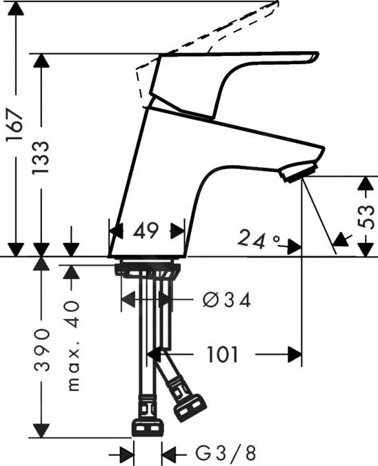 Hansgrohe Focus E2, umyvadlová baterie 70 bez odtokové soupravy, chromová, 31733000