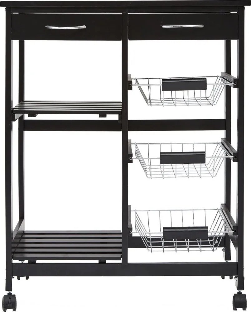 Kuchyňský regál na kolečkách, černý, 67 x 35 x 81 cm