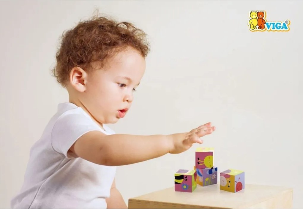 Dřevěné puzzle kostky pro nejmenší Viga Farma