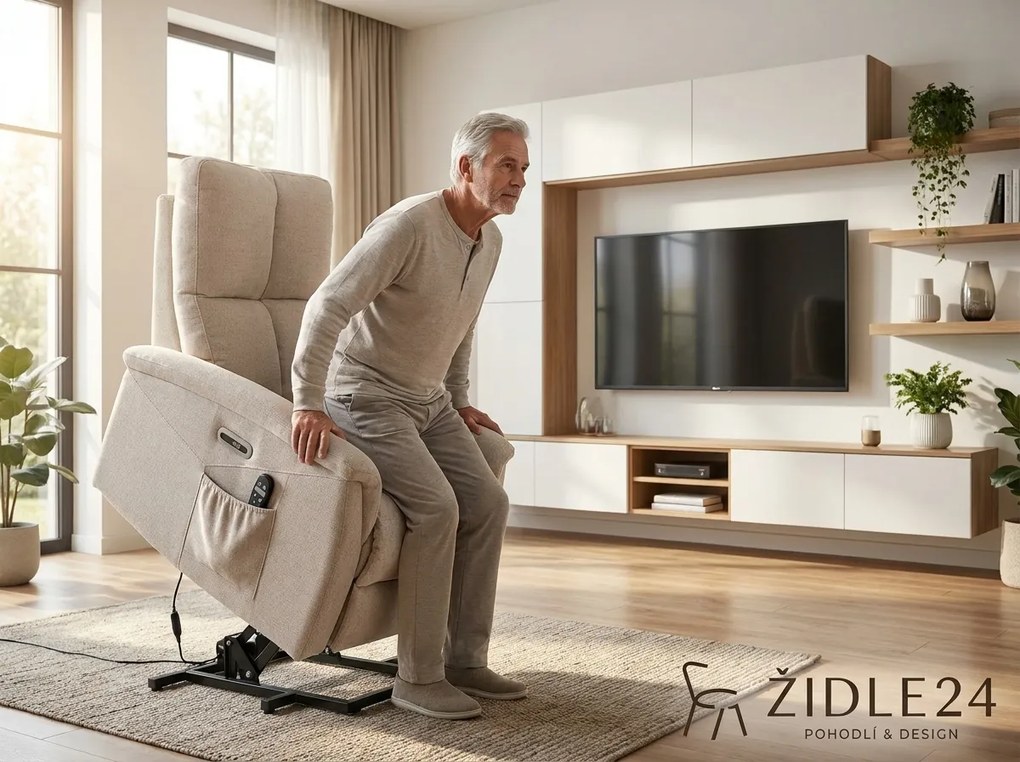 Elektrické polohovací TV křeslo ANTE - béžová látka