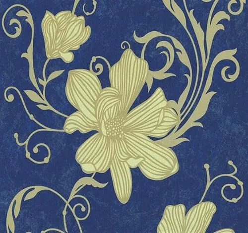 Vliesové tapety na zeď Carat květy zlaté na modrém podkladu - POSLEDNÍ KUSY