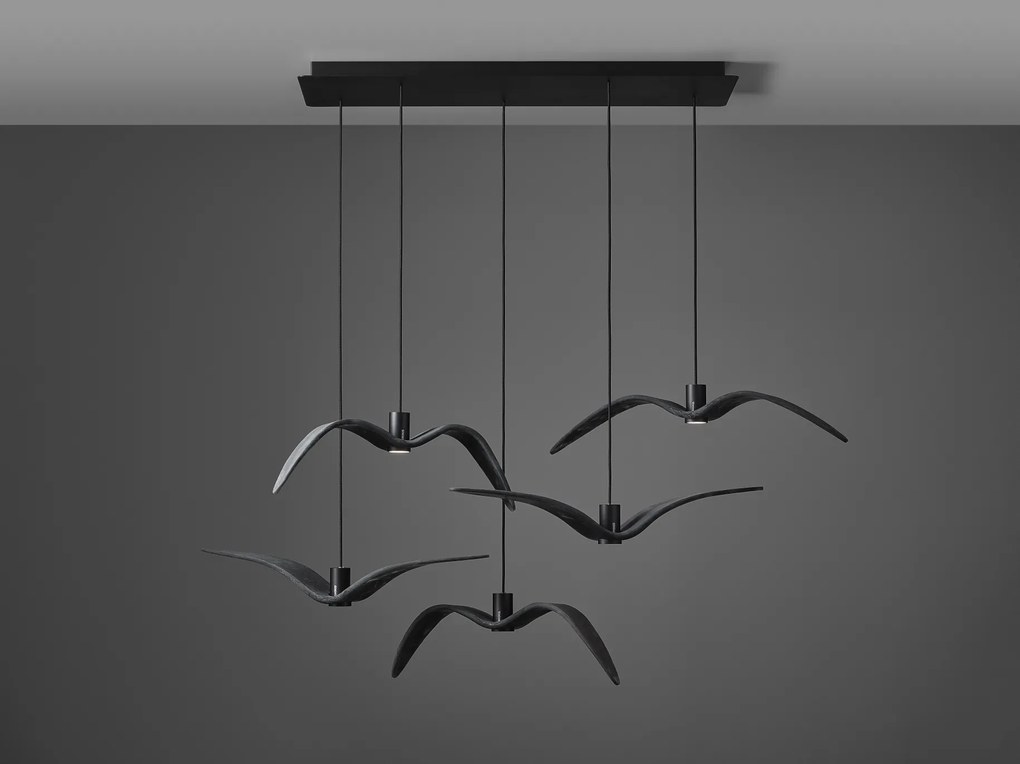 Designové závěsné svítidlo Brokis Night Birds PC962 Povrch Montury: Černý elox, Barva skla: Šedá kouřová Brokisglass mat, Povrch baldachýnu: kov - černý matný komaxit