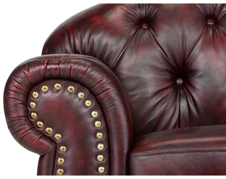 furniture-nabytek.cz - Masivní křeslo Chesterfield Hereford z pravé kůže, červené – 112×96×94 cm