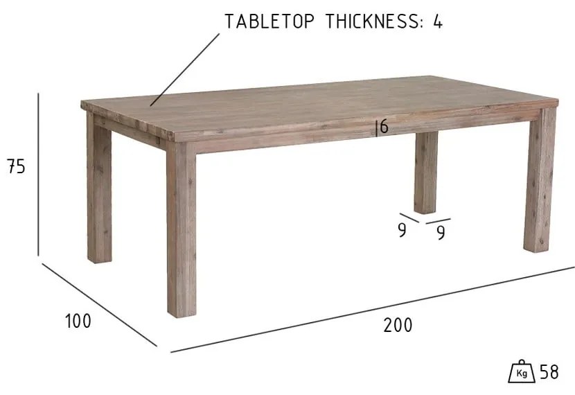 Jídelní stůl akáciového dřeva Furnhouse Alaska, 200 x 100 cm