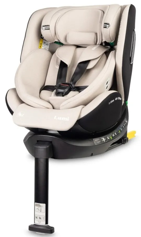 Autosedačka Lumi i-Size 40–150 cm, Isofix, 360°, růstová, od 0m+ do 12 let - béžová