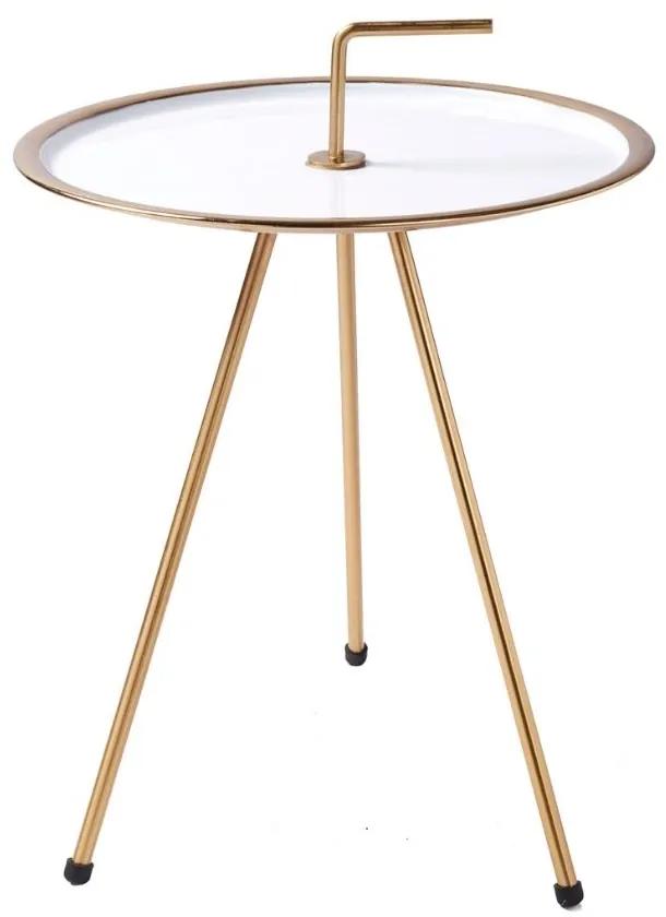 Moebel Living Bílo zlatý kovový odkládací stolek Chavez 36 cm