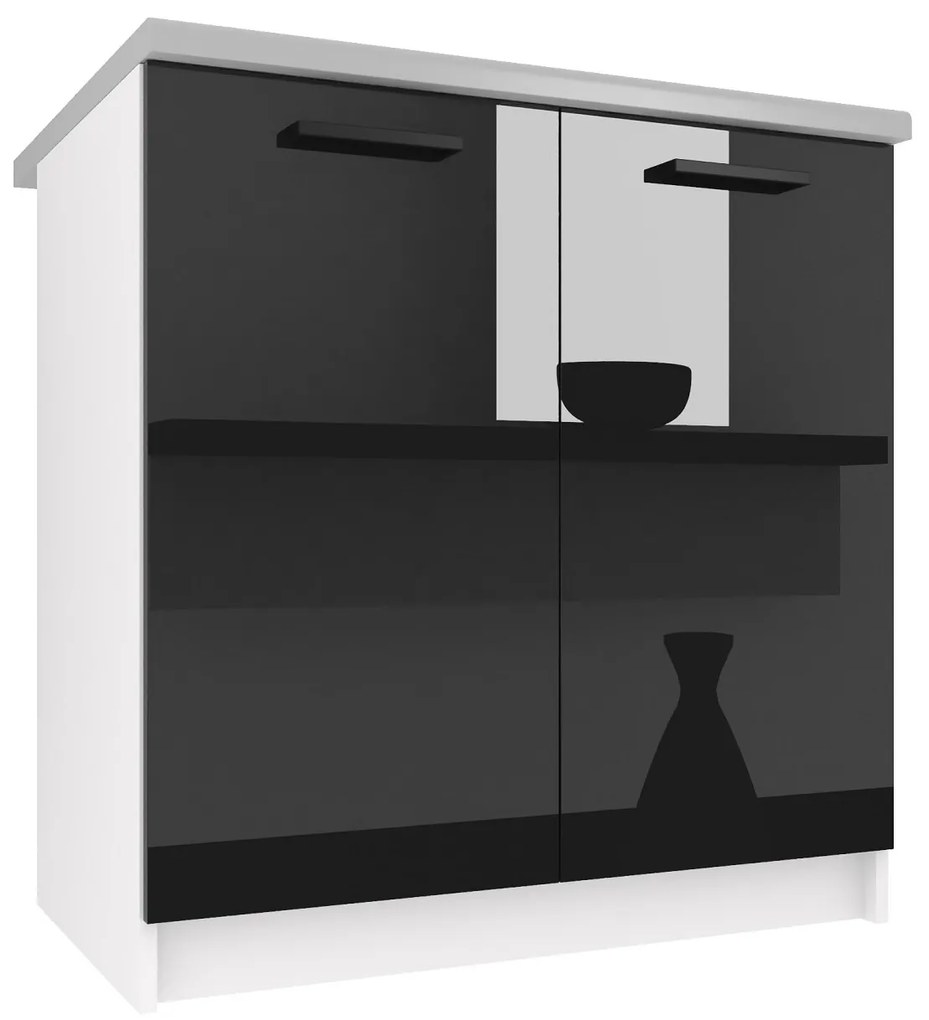 Kuchyňská skříňka Belini spodní 80 cm černý lesk
s pracovní deskou  INF SD80/0/WT/B/0/B1