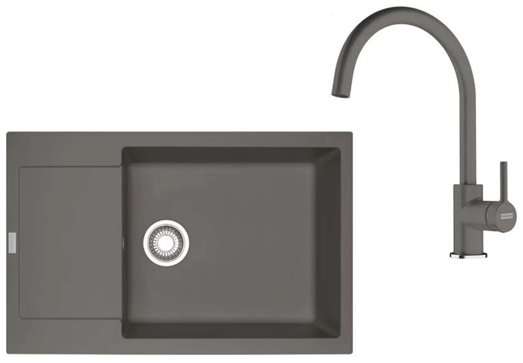 Franke - Kuchyňský set G277ŠK, fragranitový dřez MRG 611-78 BB a baterie FC 6018.084, šedý kámen 114.0700.799