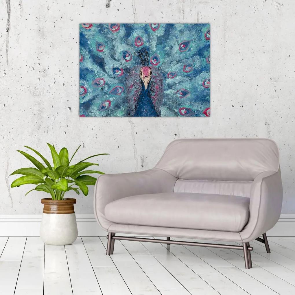 Skleněný obraz malovaného páva (70x50 cm)