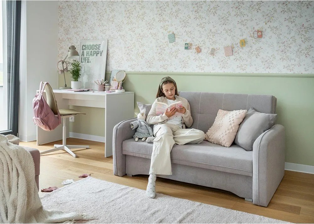 Světle šedá žinylková rozkládací/s úložným prostorem pohovka 155 cm Laine – ELTAP