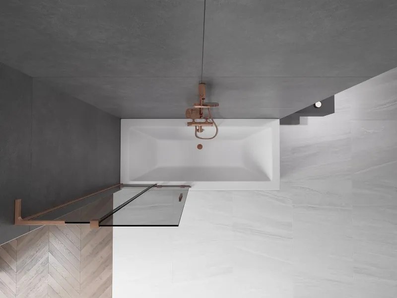 Mexen Velar L, 2-křídlová posuvná vanová zástěna 85 x 150 cm, 8mm šedé sklo, měděná matná, 896-085-003-41-65
