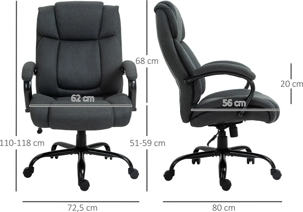 Vinsetto Kancelářská židle, ergonomická židle ke stolu, otočná židle s polstrovanými područkami, nosnost až 220 kg, šedá