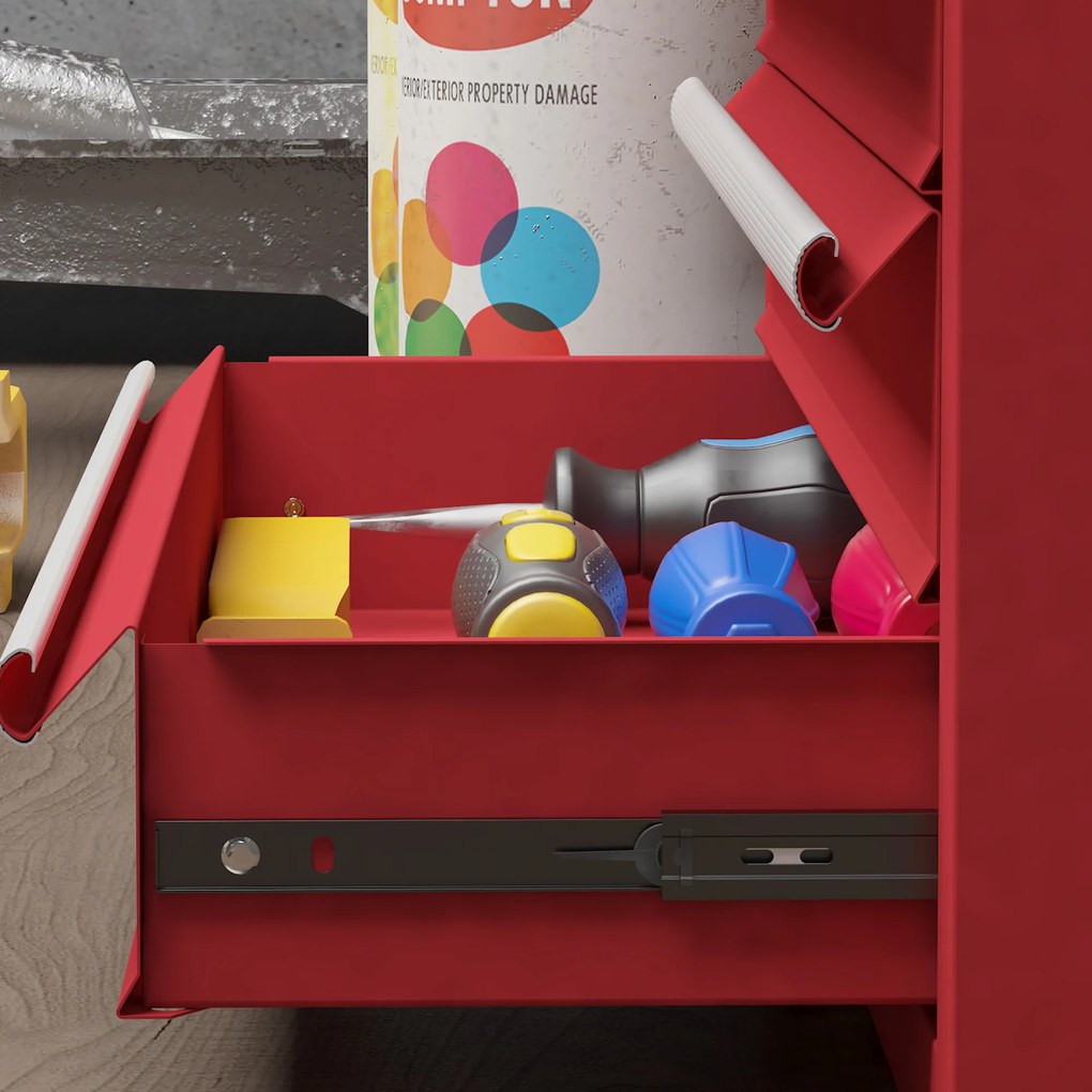 DURHAND box na nářadí prázdný, 51 x 22 x 39,5 cm Box na nářadí se 4 zásuvkami, horní úložný prostor, rukojeť, box na nářadí se zámkem, ocel| Aosom