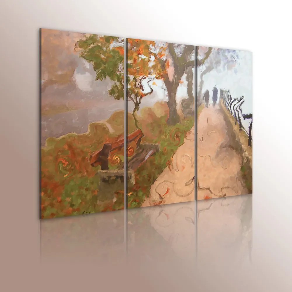 Obraz na plátně Bimago - Podzimní promenáda - triptych 60x40 cm