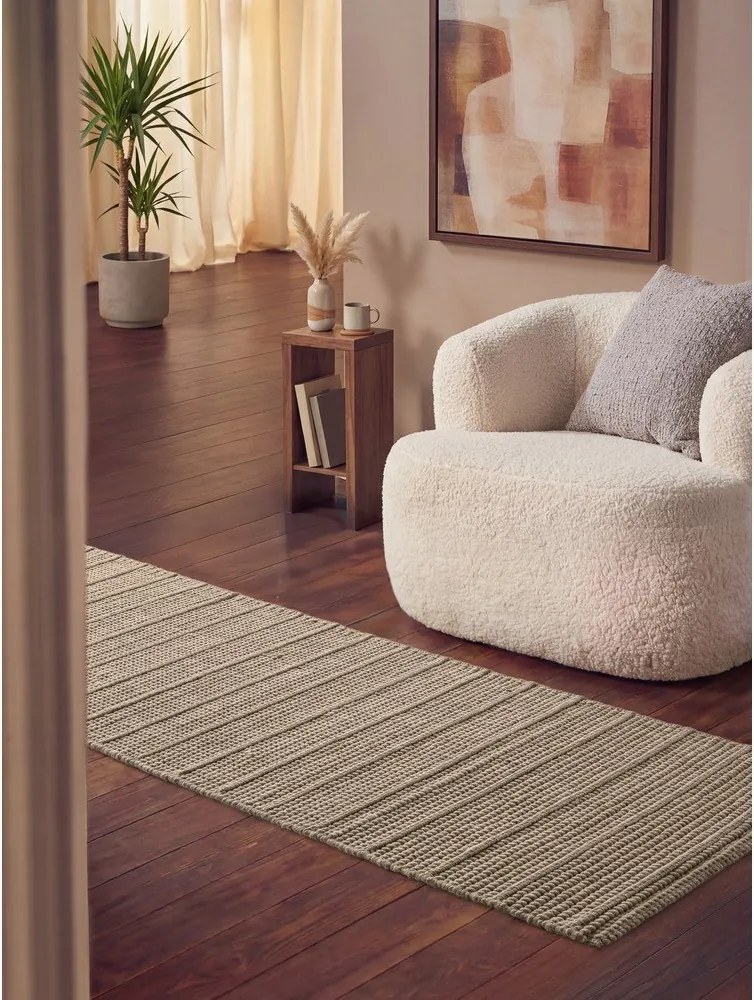 Béžový ručně tkaný vlněný běhoun 80x250 cm Camden Parker – Ted Baker