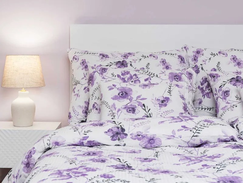 DADKA Povlečení krep Kvítí fialové na bílém 200x200, 2x70x90 cm