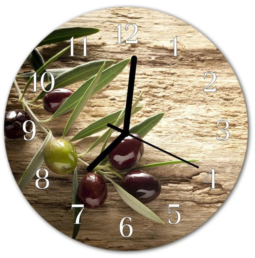 Nástenné skleněné hodiny olivy