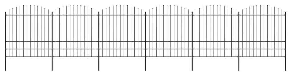 Zahradní plot s kopím nahoře ocelový 1070 x 200 cm černý
