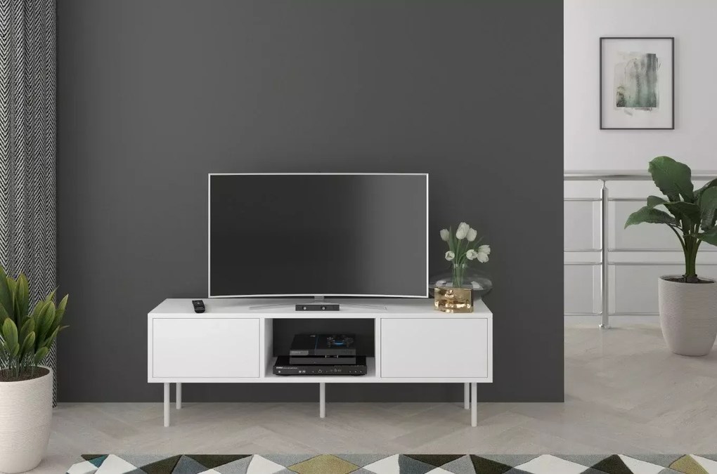 Bílý moderní tv stolek dancan mirka/ šíř. 130 cm