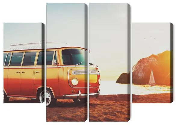 Vícedílný obraz Retro Auto Na Pláži Nedostatek Nedostatek Přírodní plátno 200x150