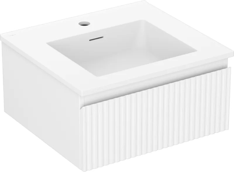 Mexen Rivel, koupelnová skříňka 50 cm s umyvadlem Otis, 1 zásuvka, drážkovaná, bílá matná, 91A20-05023-1-BF01-W18M01